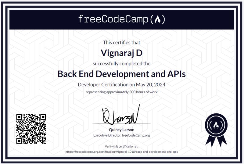 Finished Back End Development and APIs certification | Vignaraj D ... Finished Back End Development and APIs certification | Vignaraj D ...