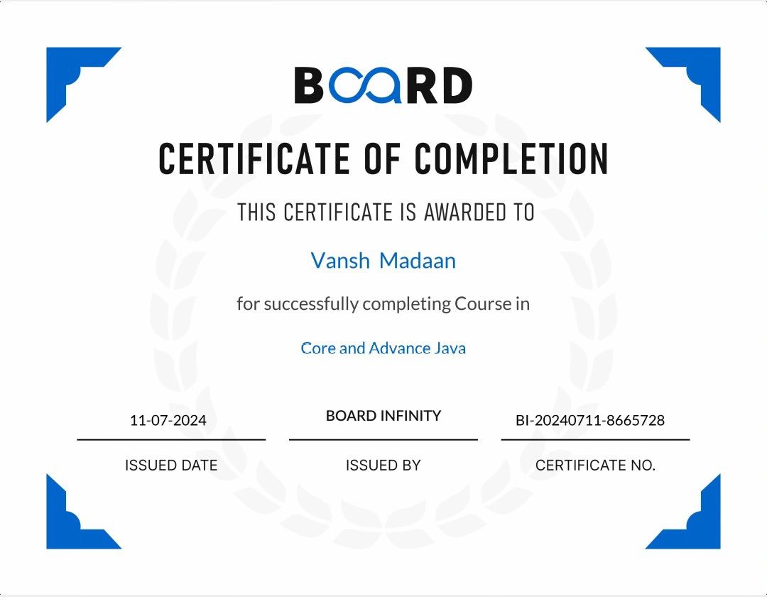 Completed Core Java course | Vansh Madaan posted on the topic | LinkedIn Completed Core Java course | Vansh Madaan posted on the topic | LinkedIn