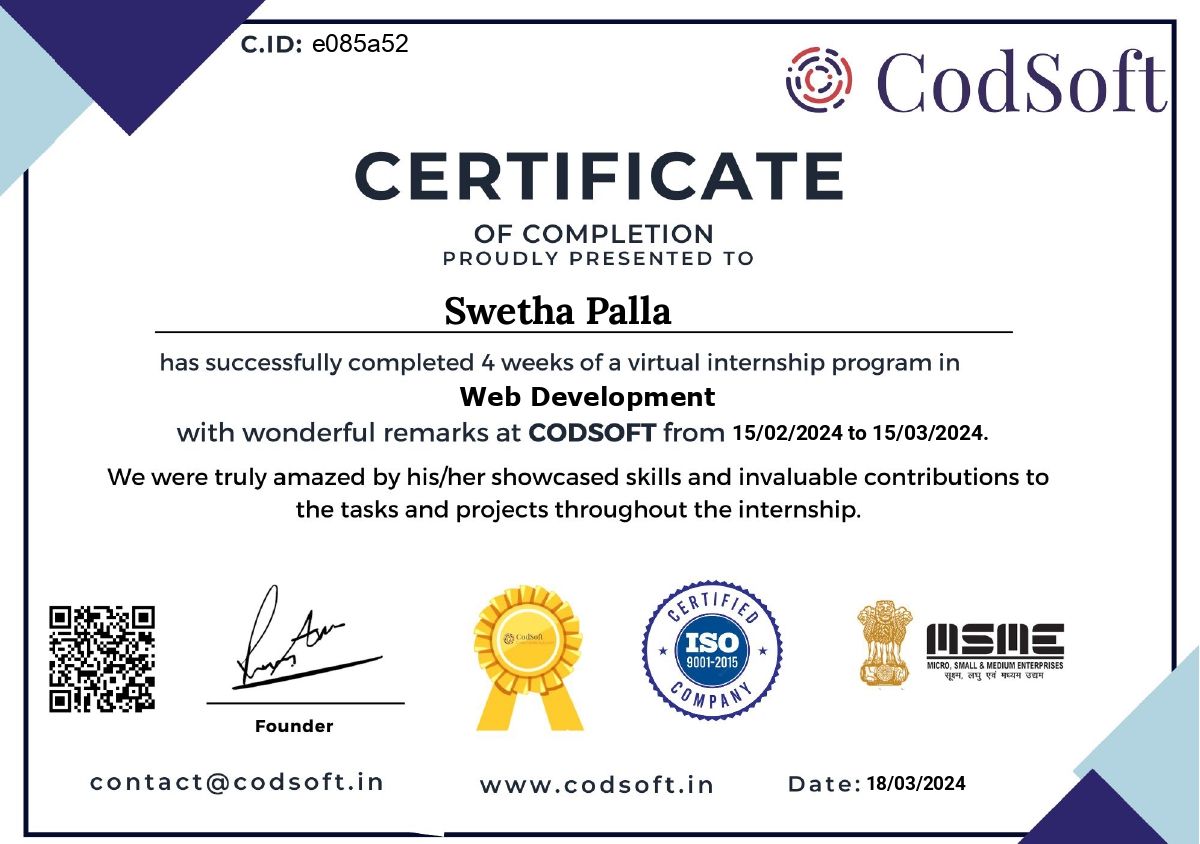 Swetha Palla on LinkedIn: #codsoft #codsoftinternship Swetha Palla on LinkedIn: #codsoft #codsoftinternship