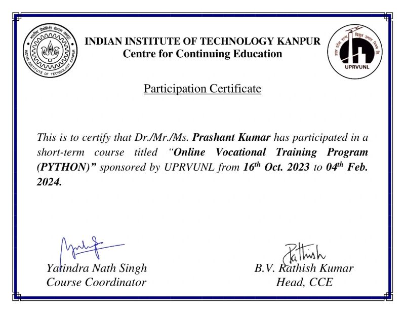 PRASHANT KUMAR on LinkedIn: #iitkanpur #python #mba PRASHANT KUMAR on LinkedIn: #iitkanpur #python #mba