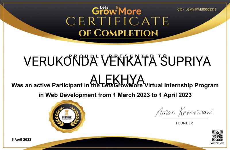 VERUKONDA VENKATA SUPRIYA ALEKHYA on LinkedIn: #internship # ... VERUKONDA VENKATA SUPRIYA ALEKHYA on LinkedIn: #internship # ...