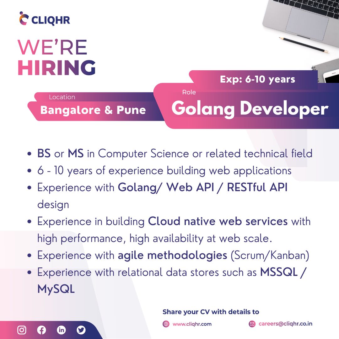 CLIQHR Recruitment Services on LinkedIn: #hiring #golangdeveloper # ... CLIQHR Recruitment Services on LinkedIn: #hiring #golangdeveloper # ...