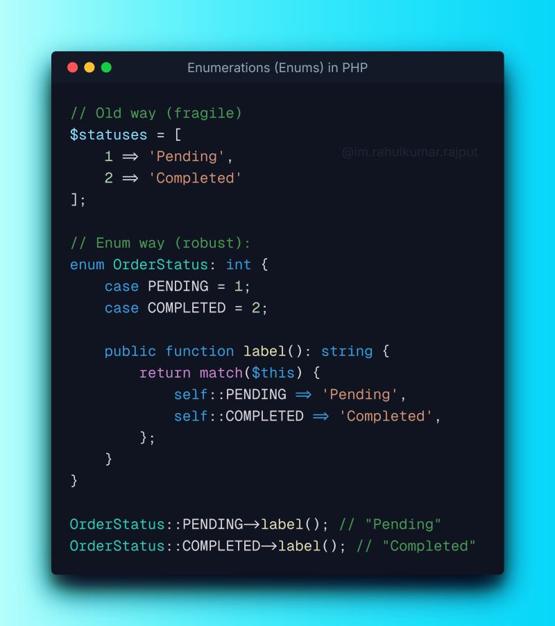 #php #enums #cleancode #webdev #laravel #codeigniter | Rahul Kumar Rajput #php #enums #cleancode #webdev #laravel #codeigniter | Rahul Kumar Rajput