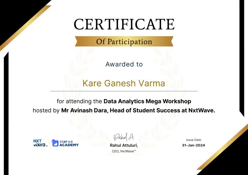 Ganesh Varma Kare on LinkedIn: #dataanalytics #workshoplearning #nxtwave Ganesh Varma Kare on LinkedIn: #dataanalytics #workshoplearning #nxtwave