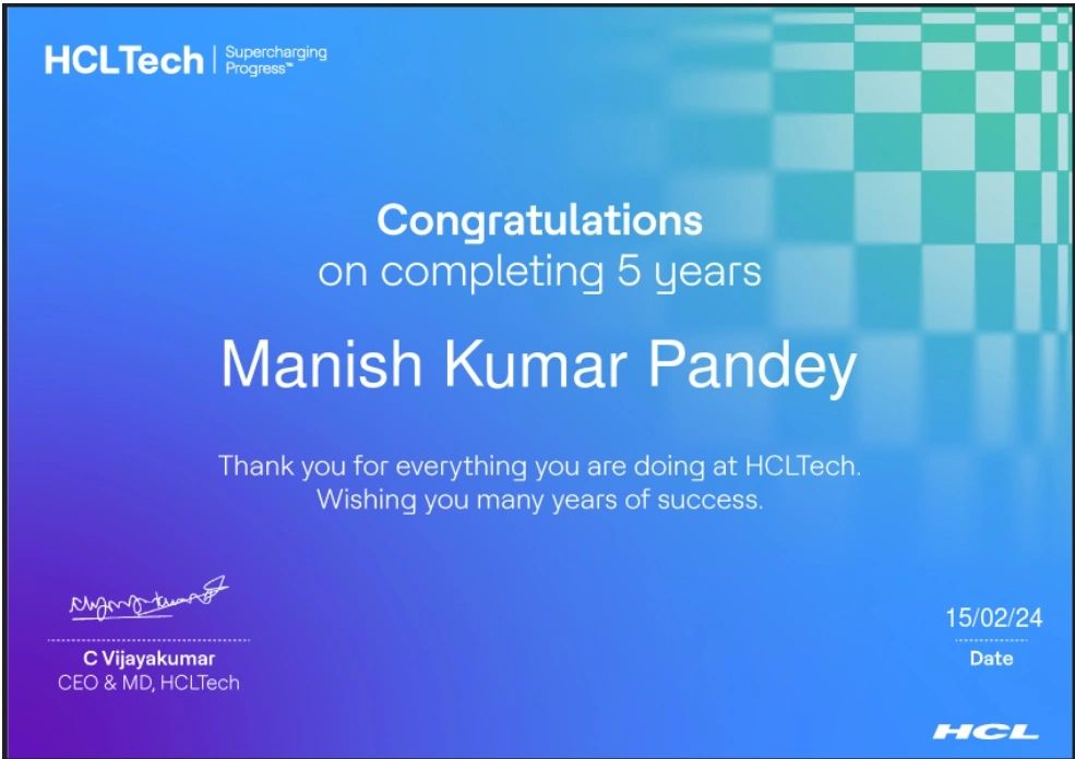 Manish Kumar Pandey on LinkedIn: #workanniversary #hcljourney # ... Manish Kumar Pandey on LinkedIn: #workanniversary #hcljourney # ...