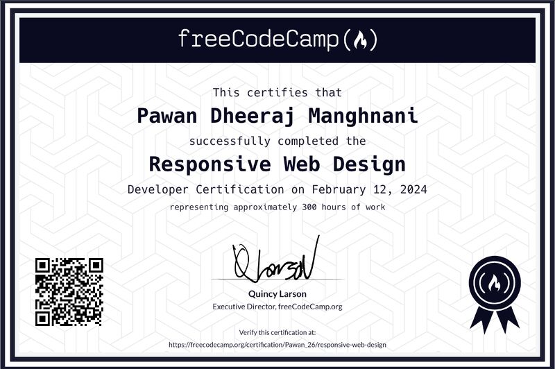I recently received a certificate from freeCodeCamp for completing the ... I recently received a certificate from freeCodeCamp for completing the ...