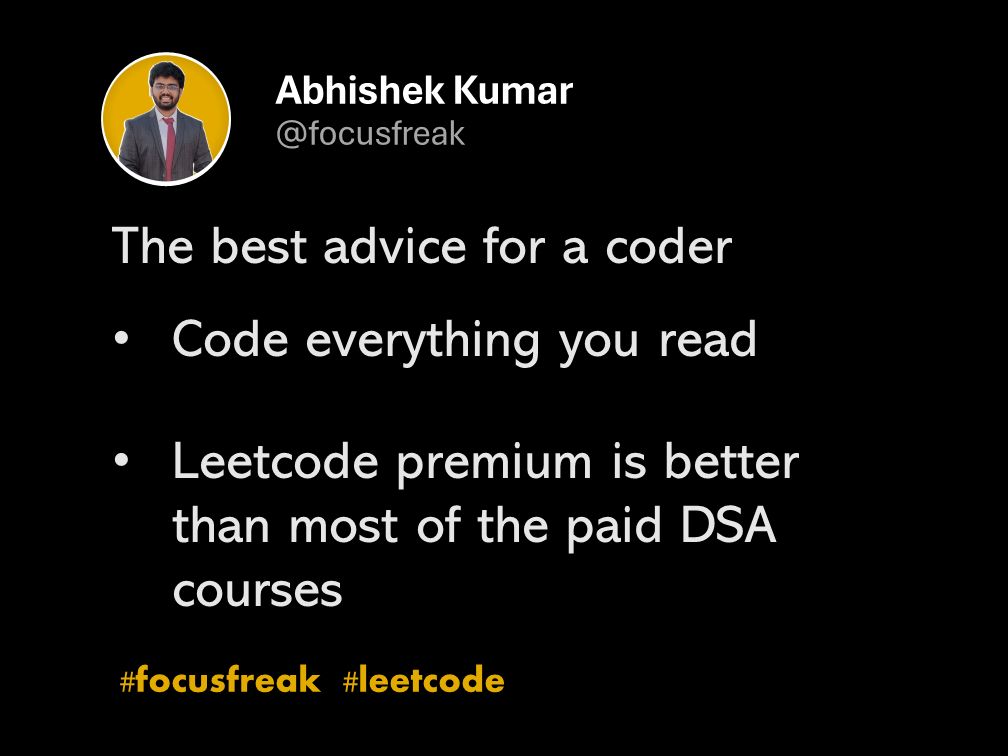 Abhishek Kumar on LinkedIn: #leetcode #leetcode #dsa #coding #focusfreak Abhishek Kumar on LinkedIn: #leetcode #leetcode #dsa #coding #focusfreak