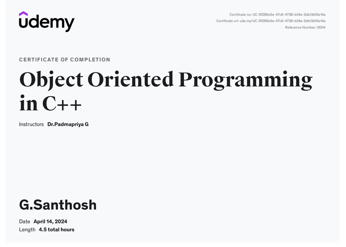 #cpp #udemy #programming | Santhosh Gurunathan #cpp #udemy #programming | Santhosh Gurunathan