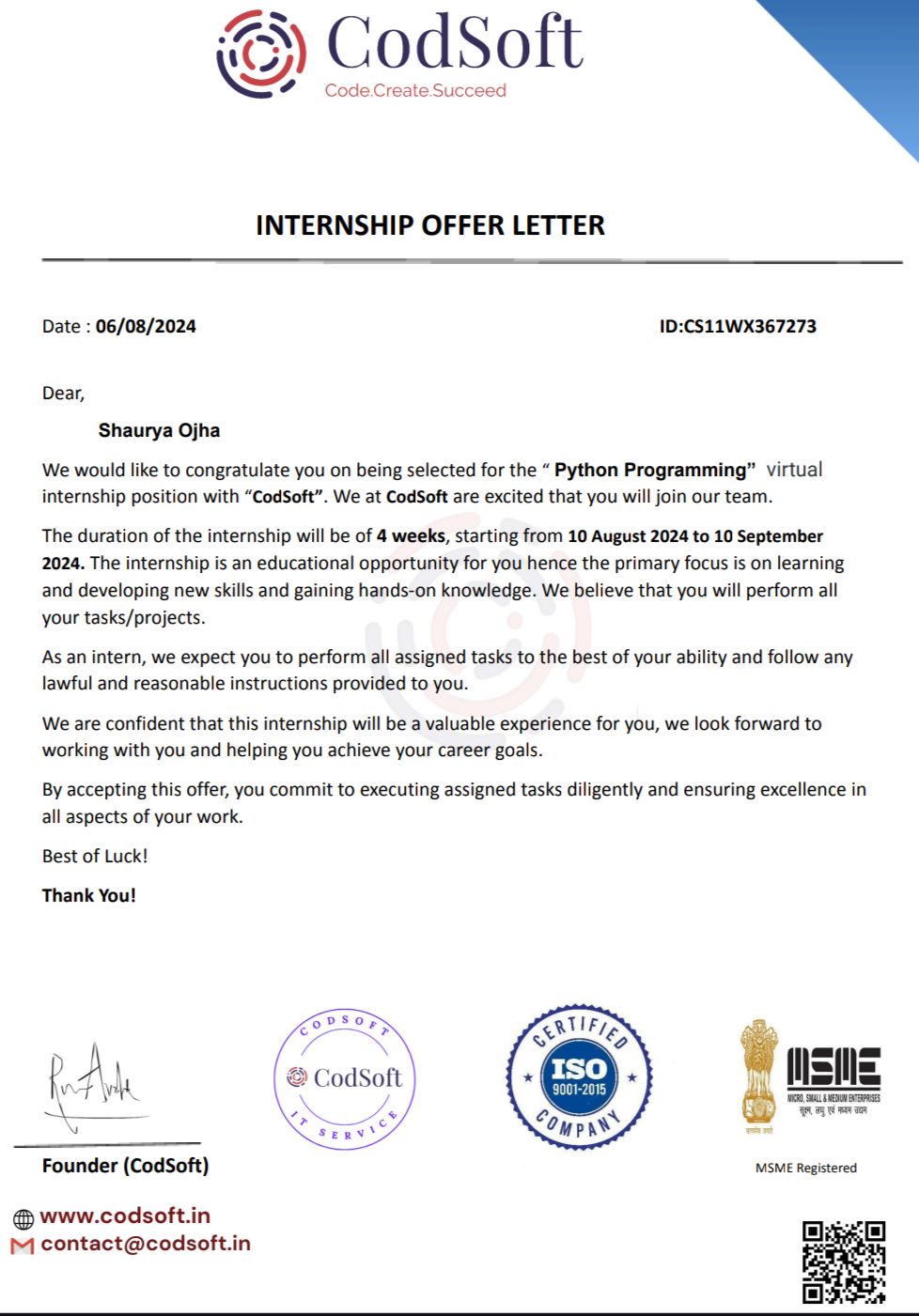 Shaurya Ojha.. on LinkedIn: #codsoft #codsoft #codsoft #internship # ... Shaurya Ojha.. on LinkedIn: #codsoft #codsoft #codsoft #internship # ...