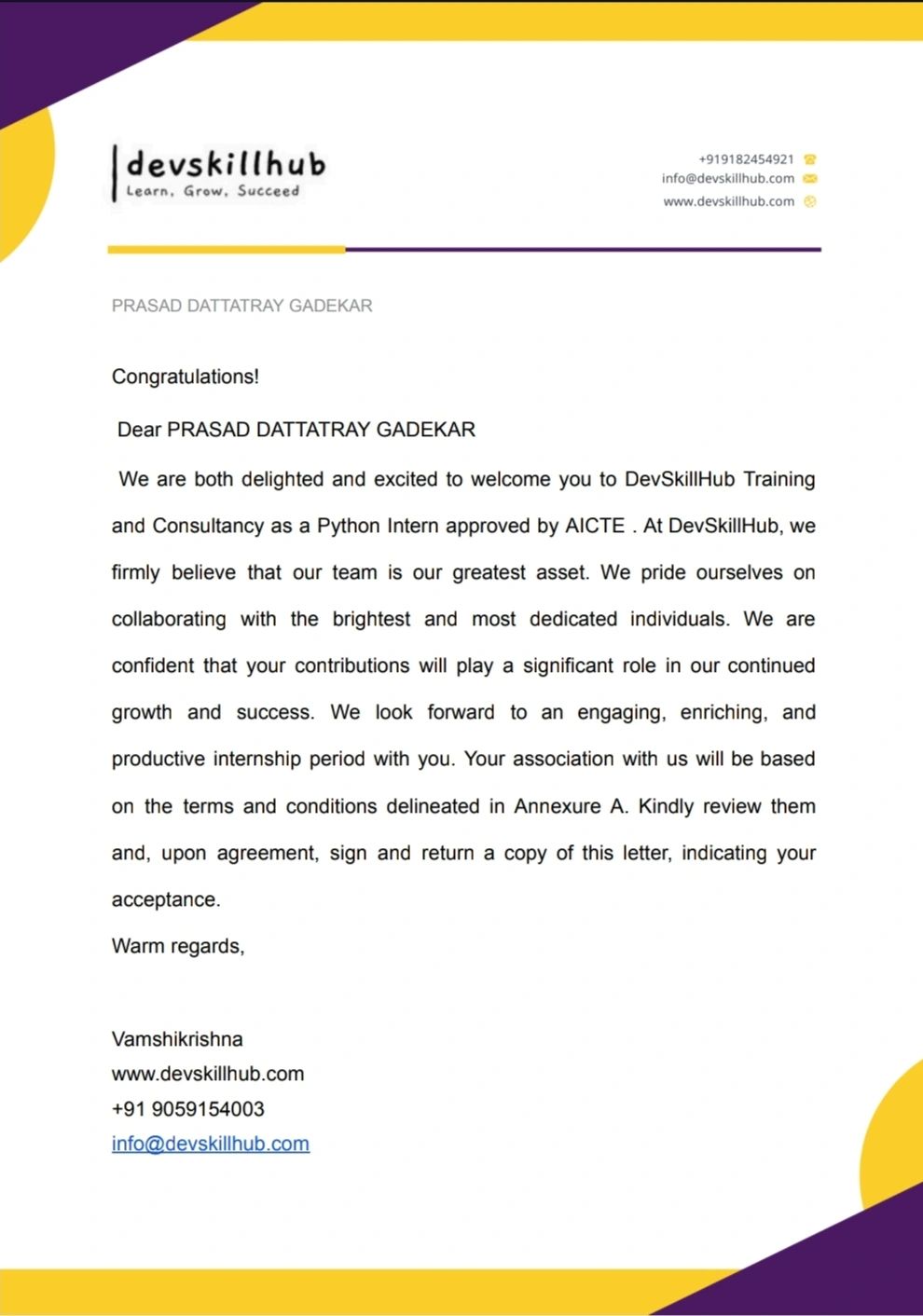Prasad Gadekar on LinkedIn: #pythondeveloper #internship #devskillhub # ... Prasad Gadekar on LinkedIn: #pythondeveloper #internship #devskillhub # ...