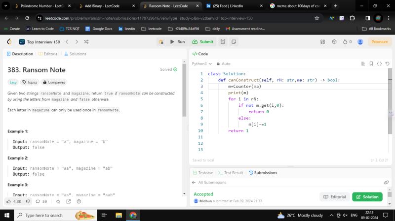 Day 24 of #100daysofcodechallenge with LeetCode | Midhun C posted on ... Day 24 of #100daysofcodechallenge with LeetCode | Midhun C posted on ...