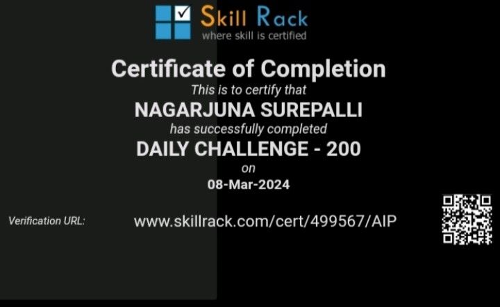 Finished 200 Data Challenges in Skillrack | Nagarjuna S posted on the ... Finished 200 Data Challenges in Skillrack | Nagarjuna S posted on the ...
