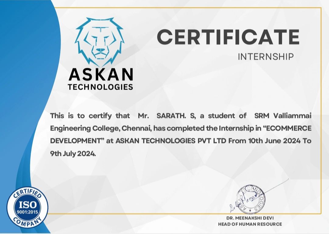 Sarath Sarath on LinkedIn: #internship #ecommerce #webdevelopment # ... Sarath Sarath on LinkedIn: #internship #ecommerce #webdevelopment # ...