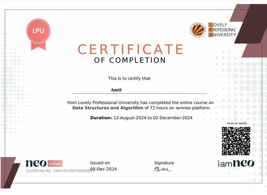 #dsa #datastructures #algorithms #certification #neocolab #lpu… | Amit #dsa #datastructures #algorithms #certification #neocolab #lpu… | Amit