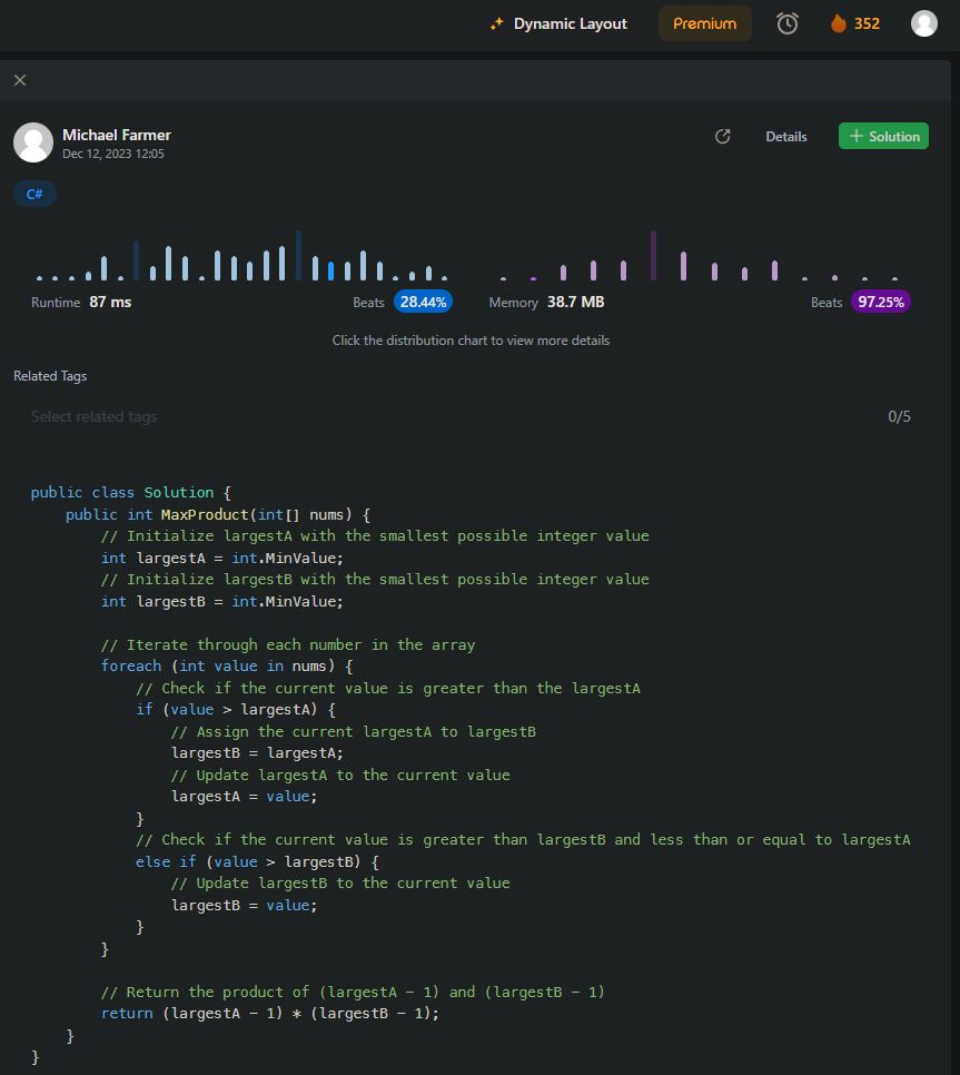 Michael Farmer on LinkedIn: Day 352 of Daily LeetCode | 1464. Maximum ... Michael Farmer on LinkedIn: Day 352 of Daily LeetCode | 1464. Maximum ...