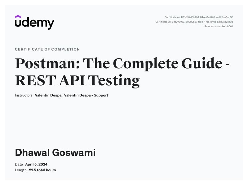 Dhawal Goswami on LinkedIn: Udemy API Testing with Postman Course ... Dhawal Goswami on LinkedIn: Udemy API Testing with Postman Course ...