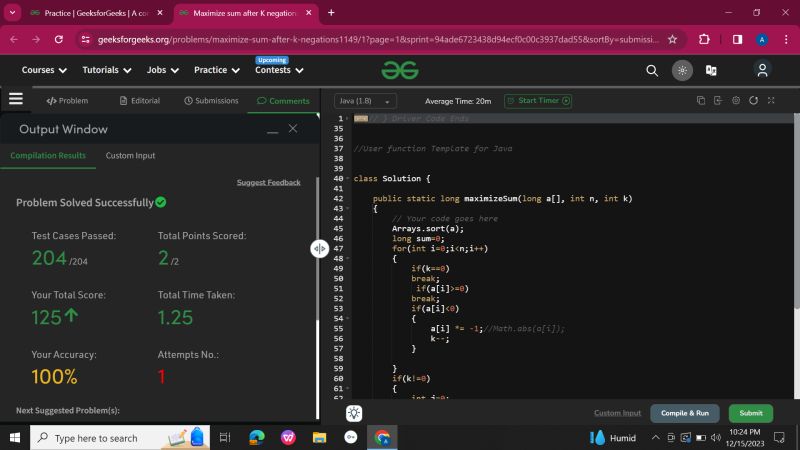 Day 32 of #100daysofcode challenge: Maximize sum after K | ABHISHEK ... Day 32 of #100daysofcode challenge: Maximize sum after K | ABHISHEK ...