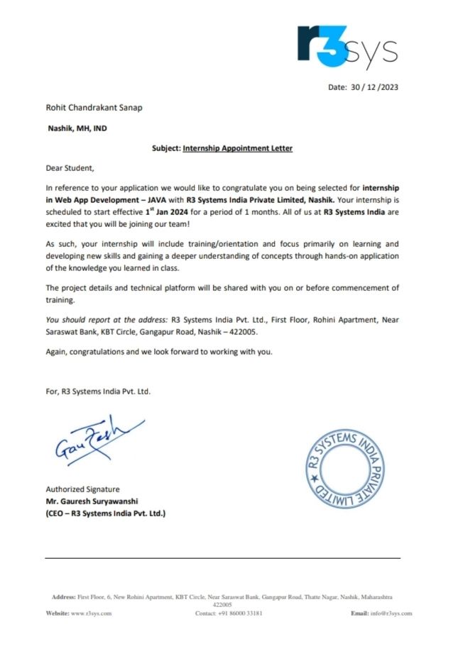 #r3systems #internshipcomplete #grateful | Rohit Sanap #r3systems #internshipcomplete #grateful | Rohit Sanap