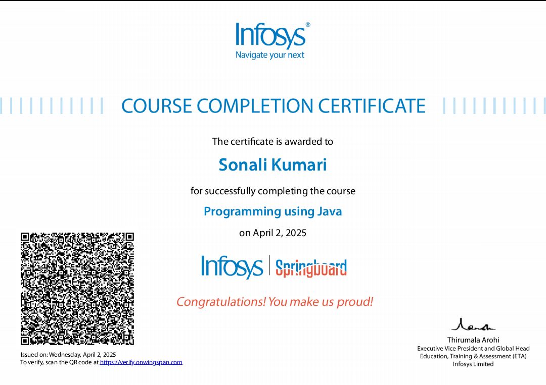 #java #programming #continuouslearning #infosysspringboard | Sonali Kumari #java #programming #continuouslearning #infosysspringboard | Sonali Kumari