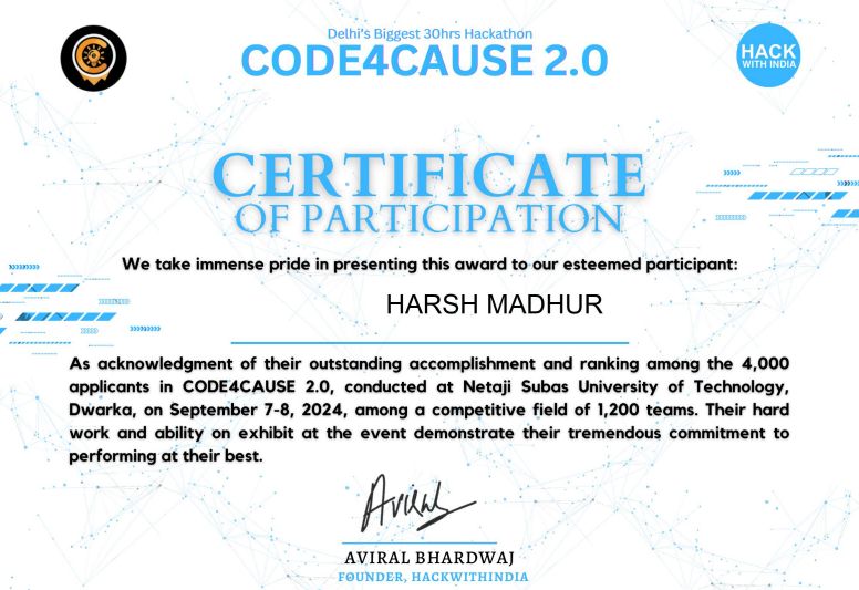 Harsh Madhur on LinkedIn: #hackathon #code4cause #coding #learning # ... Harsh Madhur on LinkedIn: #hackathon #code4cause #coding #learning # ...