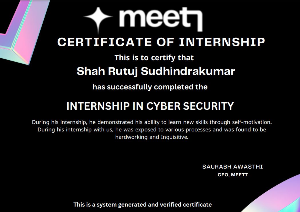 Rutuj Shah on LinkedIn: #cybersecurity #internship #learning Rutuj Shah on LinkedIn: #cybersecurity #internship #learning