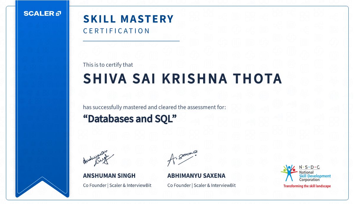 Shiva Sai Krishna Thota on LinkedIn: #scaler #databases #sql # ... Shiva Sai Krishna Thota on LinkedIn: #scaler #databases #sql # ...