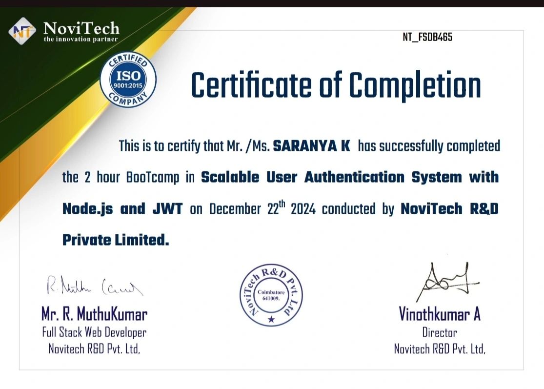 SARANYA K on LinkedIn: #nodejs #jwt #webdevelopment SARANYA K on LinkedIn: #nodejs #jwt #webdevelopment
