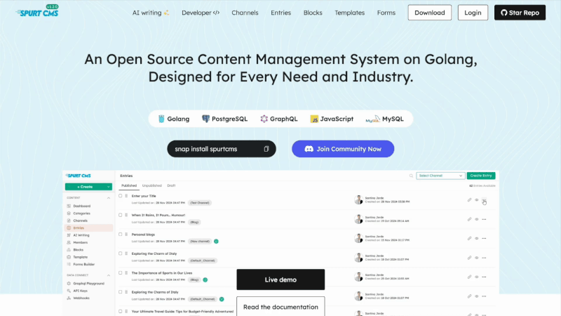 #cms #golang #spurtcms #opensource #developers #snappackage #graphql ... #cms #golang #spurtcms #opensource #developers #snappackage #graphql ...