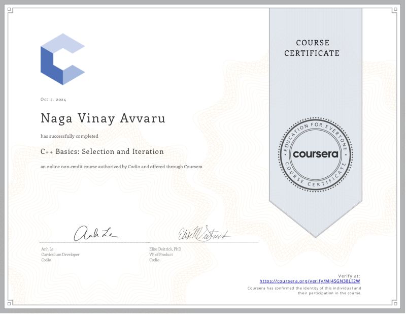 Naga Vinay Avvaru on LinkedIn: #cplusplus #coursera #programming # ... Naga Vinay Avvaru on LinkedIn: #cplusplus #coursera #programming # ...