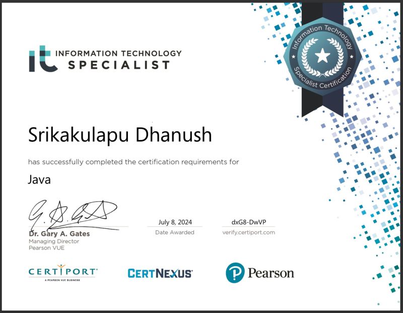 Dhanush srikakulapu on LinkedIn: #itspecialist #javacertification #java ... Dhanush srikakulapu on LinkedIn: #itspecialist #javacertification #java ...