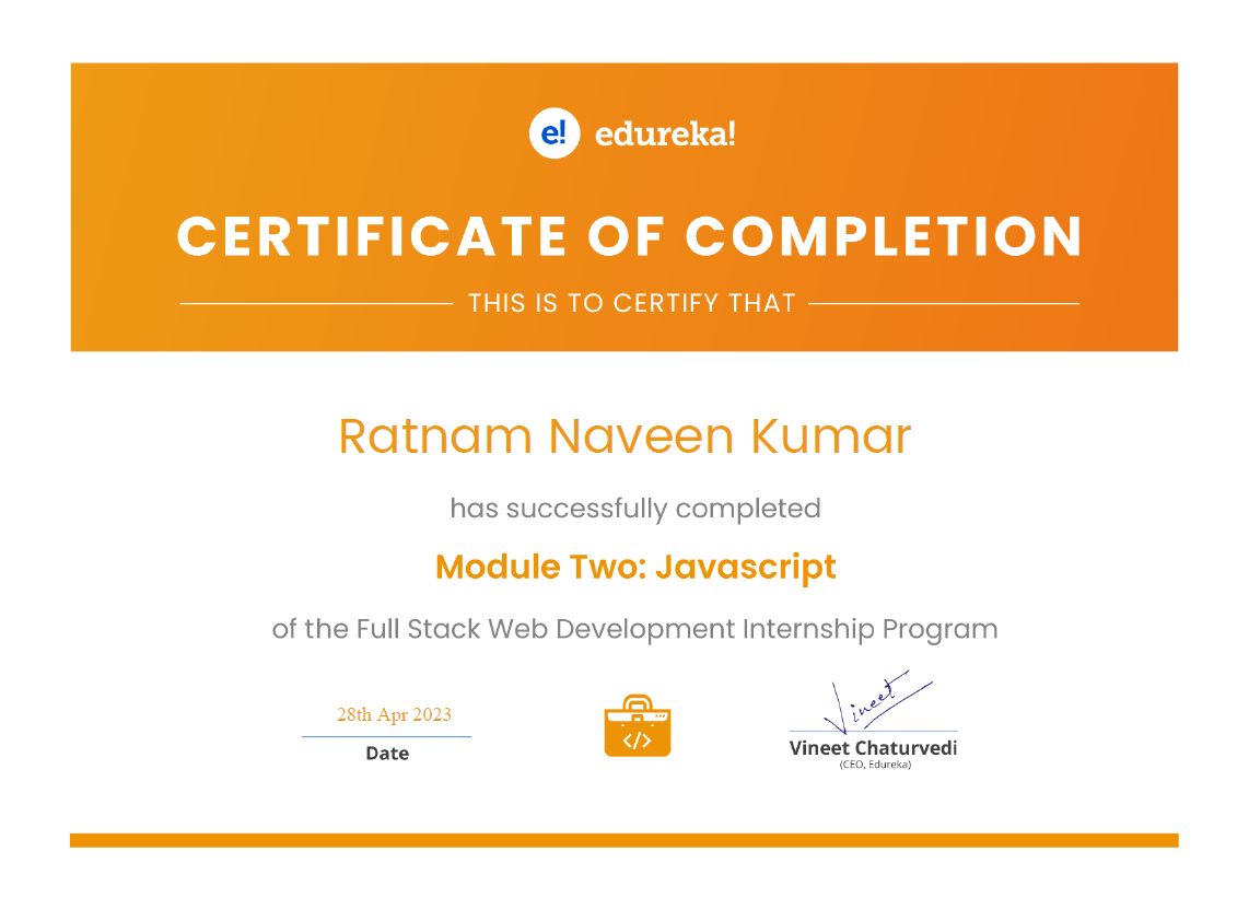 JavaScript Certificate 🎓 Edureka, Earned a comprehensive JavaScript ... JavaScript Certificate 🎓 Edureka, Earned a comprehensive JavaScript ...
