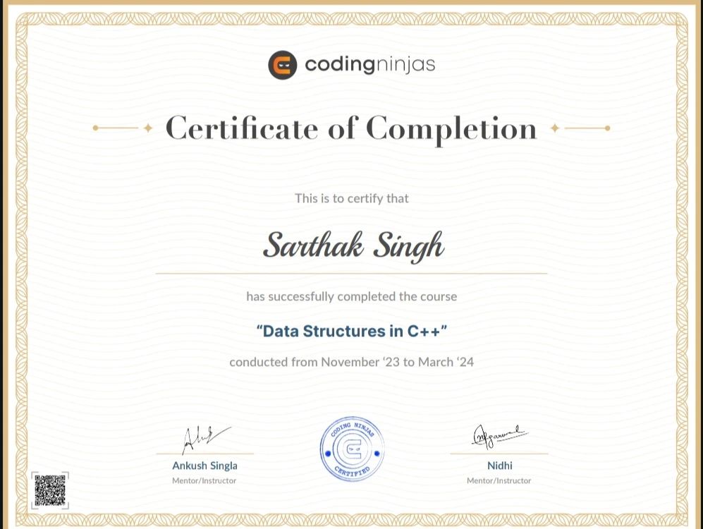 Completed 60% of Data Structures and Algorithms course | Sarthak Singh ... Completed 60% of Data Structures and Algorithms course | Sarthak Singh ...