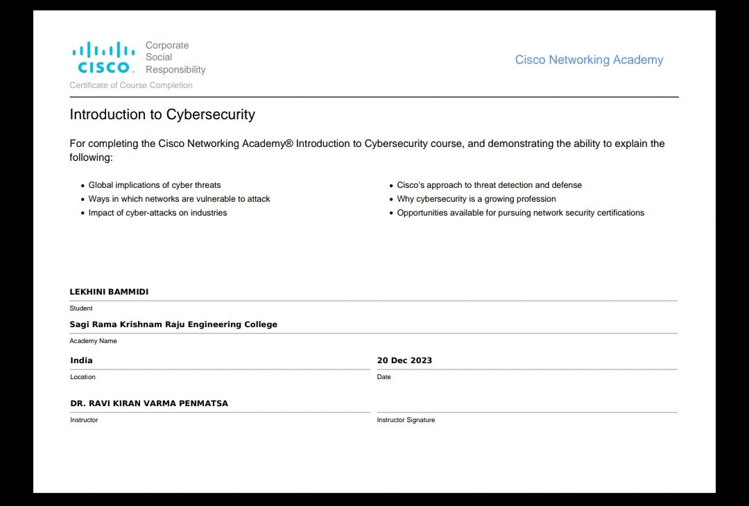BAMMIDI LEKHINI on LinkedIn: #cisconetworkingacademy #cybersecurity # ... BAMMIDI LEKHINI on LinkedIn: #cisconetworkingacademy #cybersecurity # ...