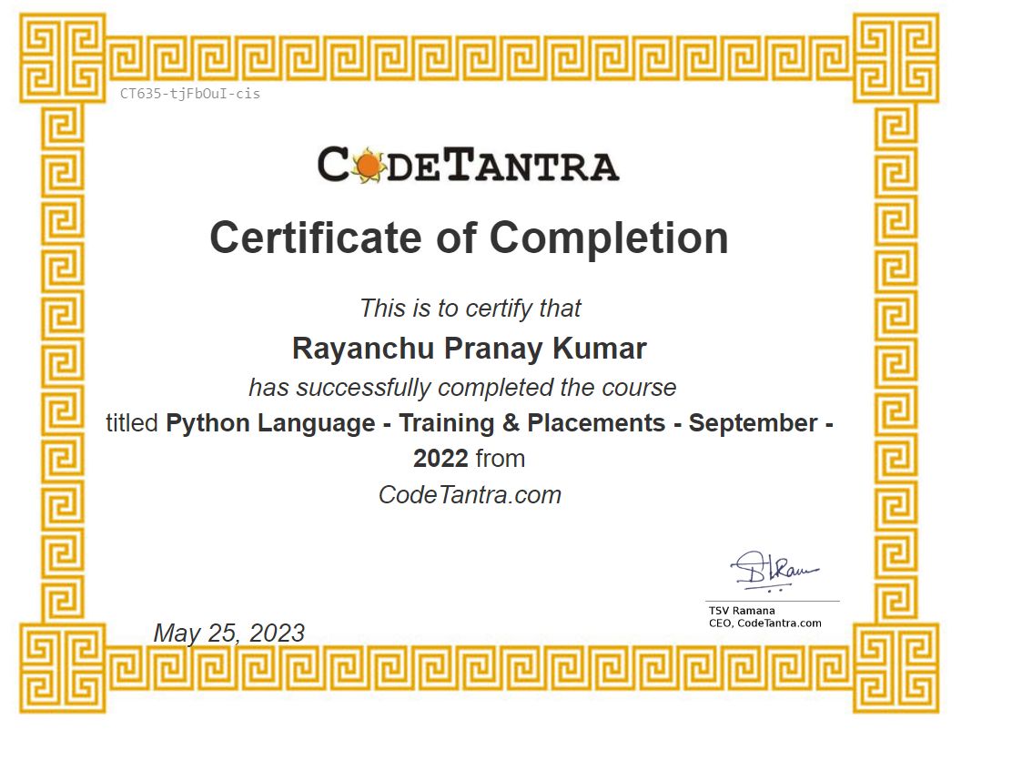 #python #codetantra | Pranay Kumar Rayanchu #python #codetantra | Pranay Kumar Rayanchu