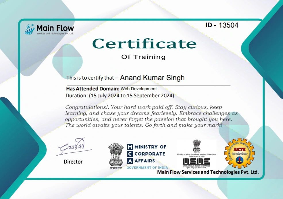 Anand Singh on LinkedIn: #webdevelopment #internship #mainflow Anand Singh on LinkedIn: #webdevelopment #internship #mainflow