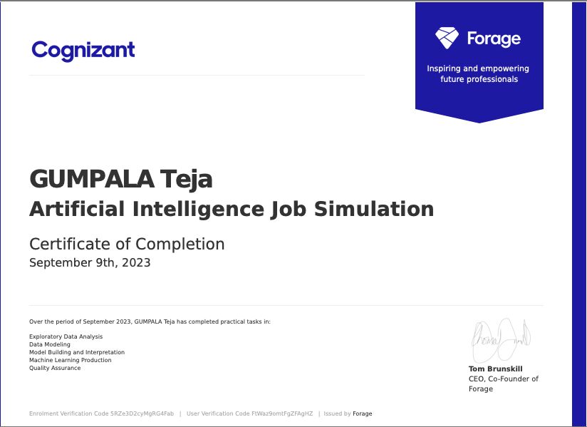 #ai #certified #cognizantaiinternship | Gumpala Teja #ai #certified #cognizantaiinternship | Gumpala Teja