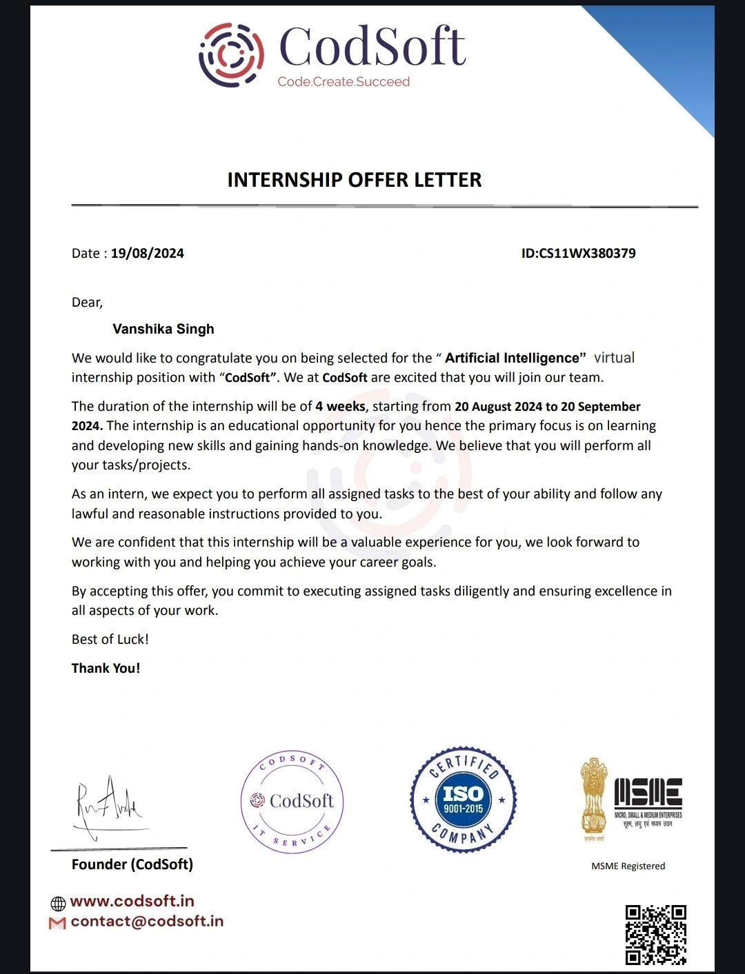 Vanshika Singh on LinkedIn: #internship #codsoft #learning #growing Vanshika Singh on LinkedIn: #internship #codsoft #learning #growing