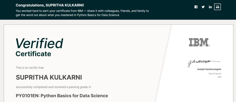 I am happy to share that I have obtained a new certification on Python ... I am happy to share that I have obtained a new certification on Python ...