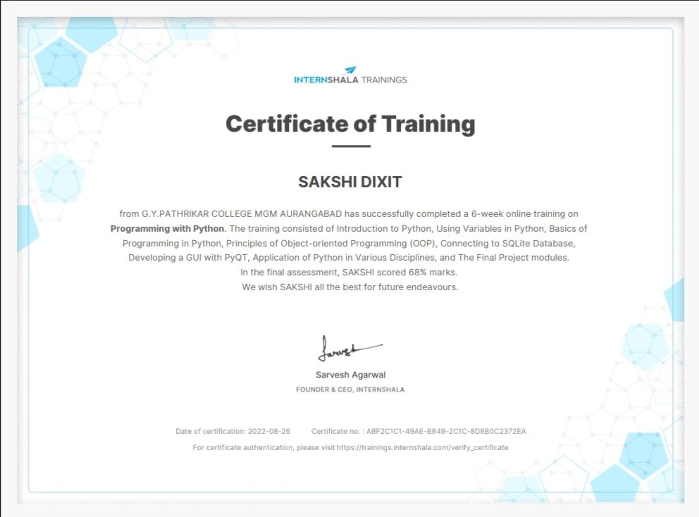Sakshi Dixit on LinkedIn: #python #pythonprogramming #internshala # ... Sakshi Dixit on LinkedIn: #python #pythonprogramming #internshala # ...