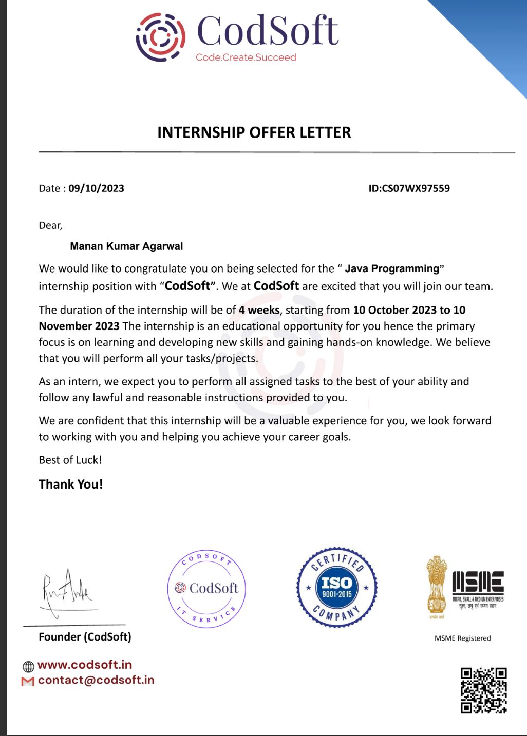 Manan Agarwal on LinkedIn: #codsoft #javaprogramming #internship Manan Agarwal on LinkedIn: #codsoft #javaprogramming #internship