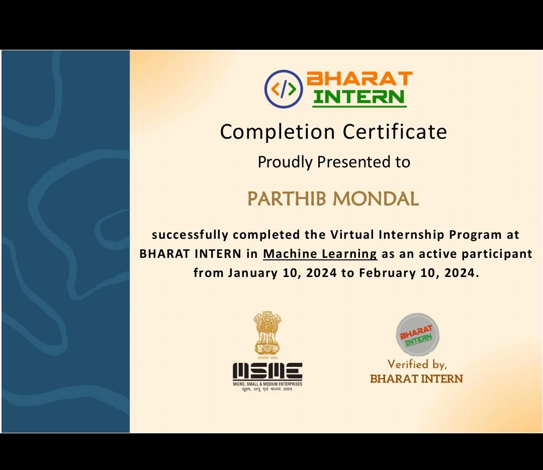 Parthib Mondal on LinkedIn: #machinelearning #python #bharatintern Parthib Mondal on LinkedIn: #machinelearning #python #bharatintern