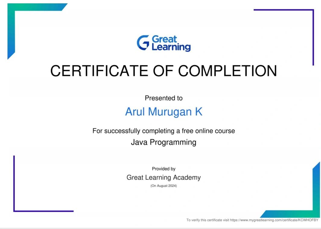Arul Murugan K on LinkedIn: #java #certification #programming #learning ... Arul Murugan K on LinkedIn: #java #certification #programming #learning ...