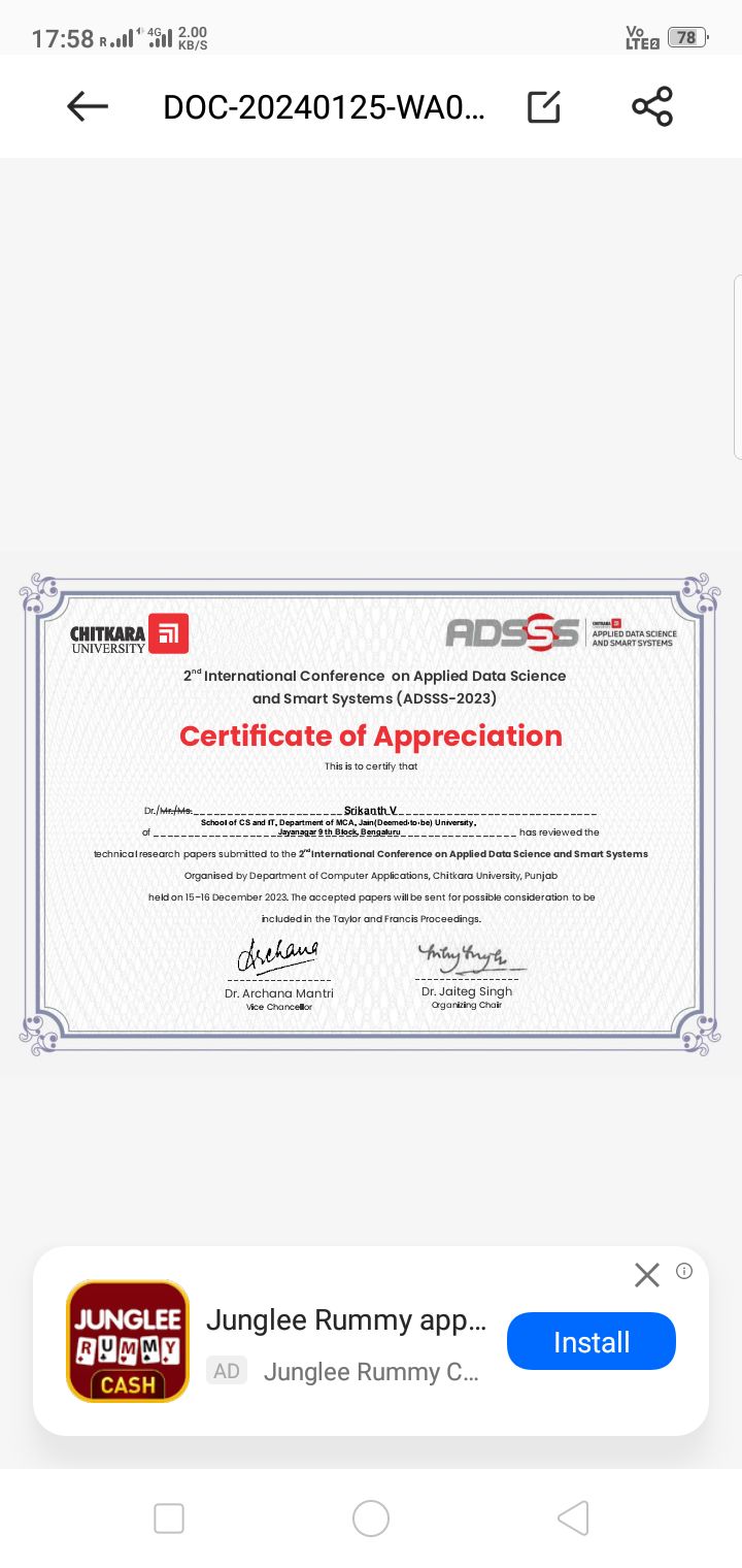 Dr. V. Srikanth on LinkedIn: My Reviewer Certificate from Dr .Srikanth V Dr. V. Srikanth on LinkedIn: My Reviewer Certificate from Dr .Srikanth V