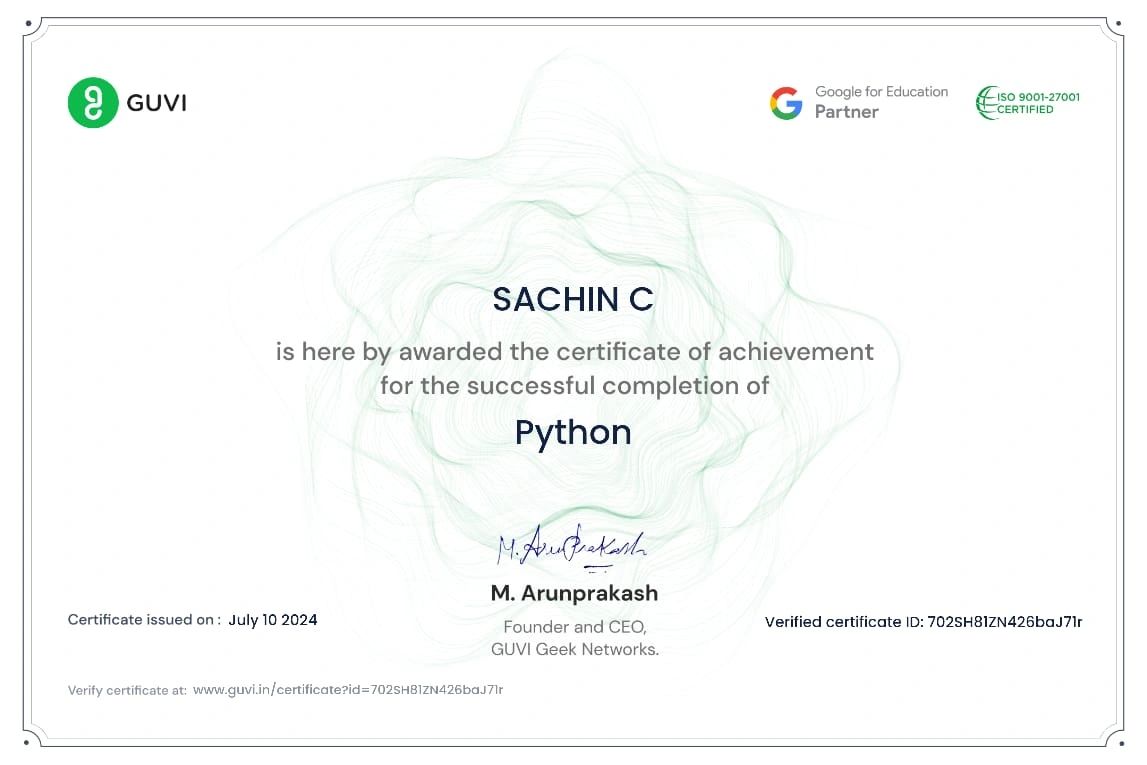 Sachin C on LinkedIn: #python #programming #learningjourney #guvi # ... Sachin C on LinkedIn: #python #programming #learningjourney #guvi # ...