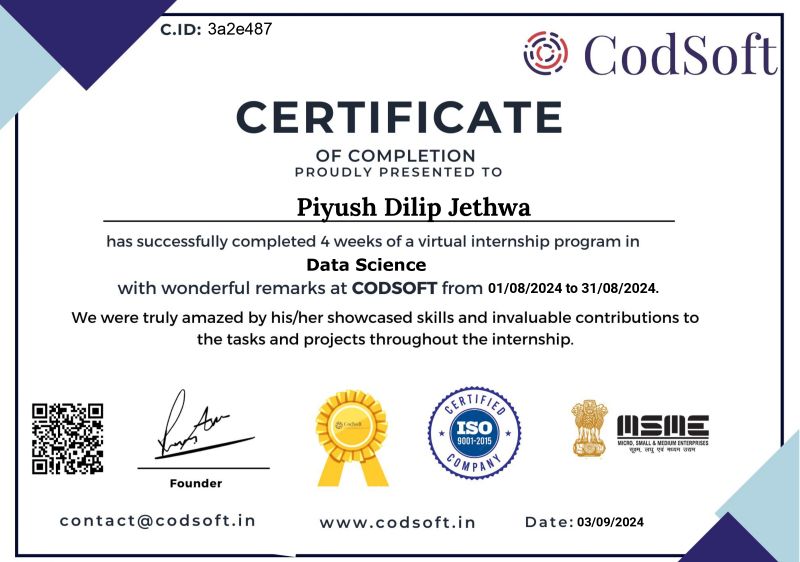 Piyush Jethwa on LinkedIn: #datascience #internship #codesoft # ... Piyush Jethwa on LinkedIn: #datascience #internship #codesoft # ...
