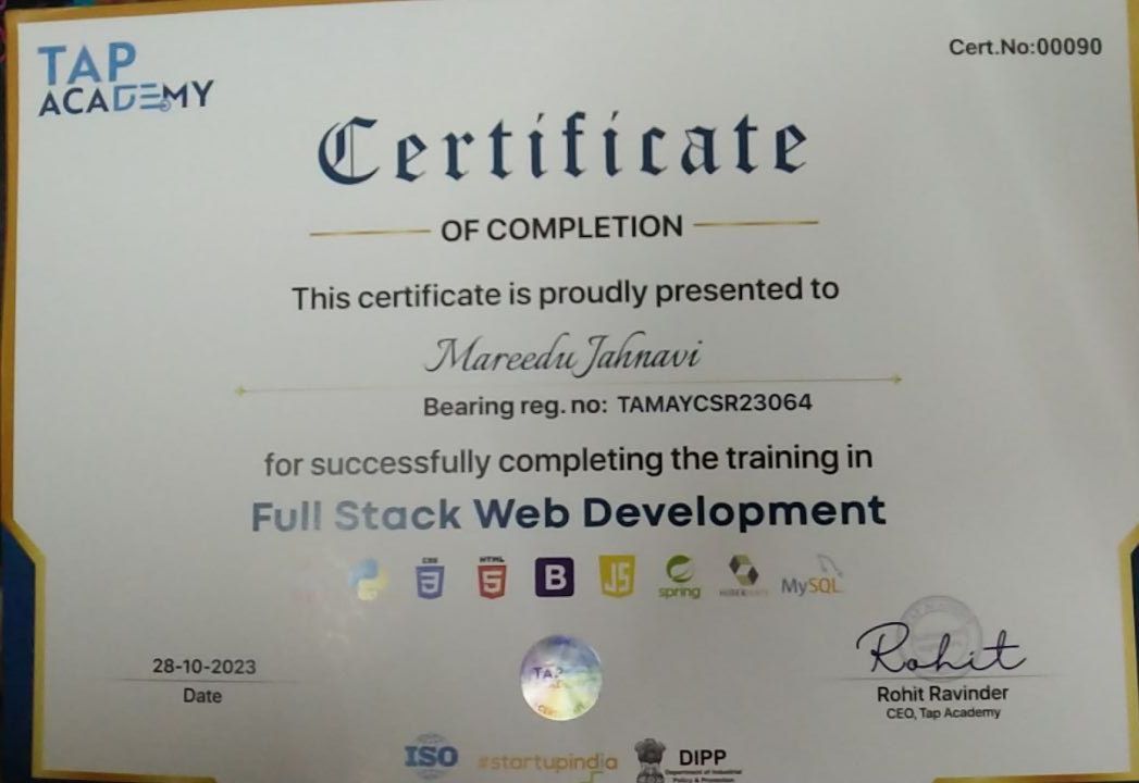 Jahnavi Mareedu on LinkedIn: #continuouslearning #fullstack #tapacademy Jahnavi Mareedu on LinkedIn: #continuouslearning #fullstack #tapacademy