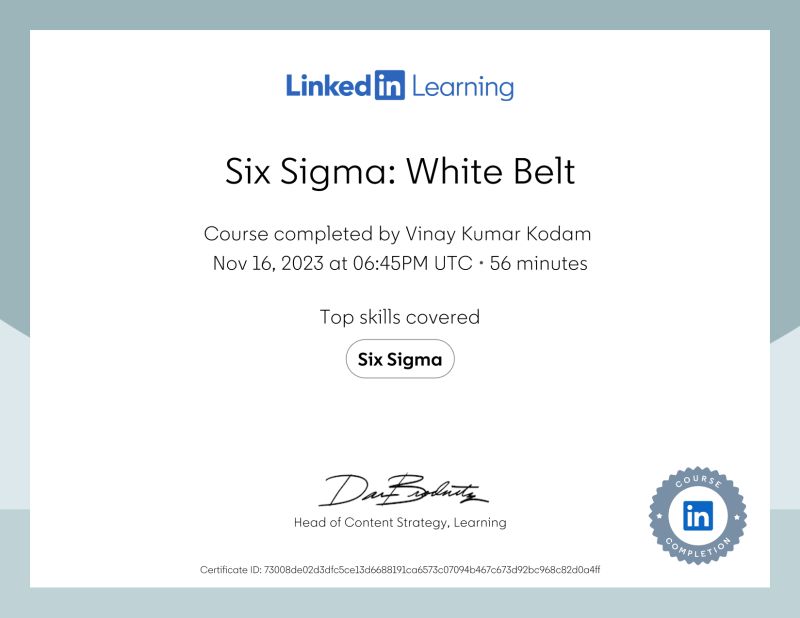 Vinay Kumar Kodam on LinkedIn: Certificate of Completion Vinay Kumar Kodam on LinkedIn: Certificate of Completion