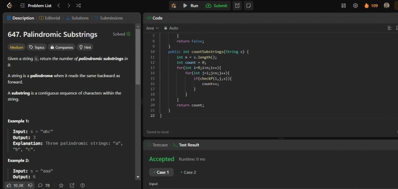 Day 116 of #365daysofcodechallenge: Palindromic Substring | Insha ... Day 116 of #365daysofcodechallenge: Palindromic Substring | Insha ...