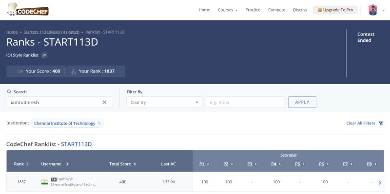 RUDHRESH S on LinkedIn: Got Global Rank 1837 in Yesterday's CodeChef ... RUDHRESH S on LinkedIn: Got Global Rank 1837 in Yesterday's CodeChef ...