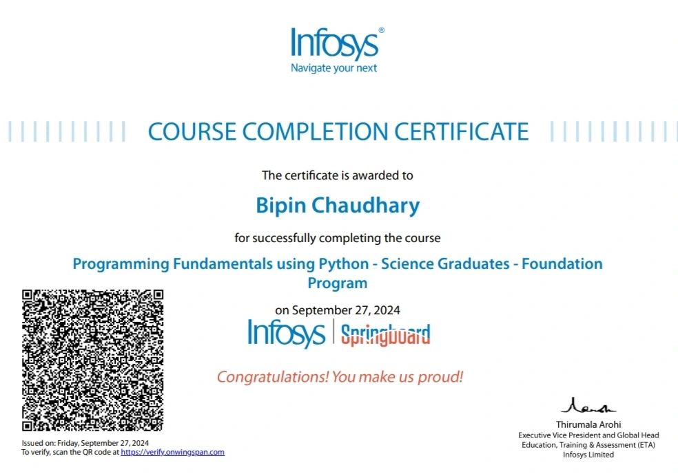 Bipin Chaudhary on LinkedIn: #python #programming #infosysspringboard # ... Bipin Chaudhary on LinkedIn: #python #programming #infosysspringboard # ...